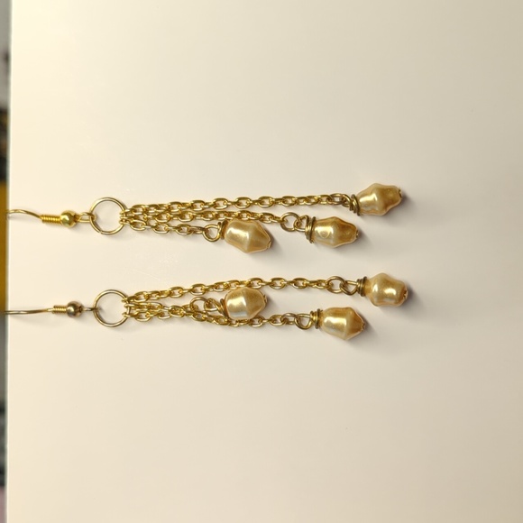 Jewelry | Brass Colored Dangling Chain With Pearl Beading | Poshmark